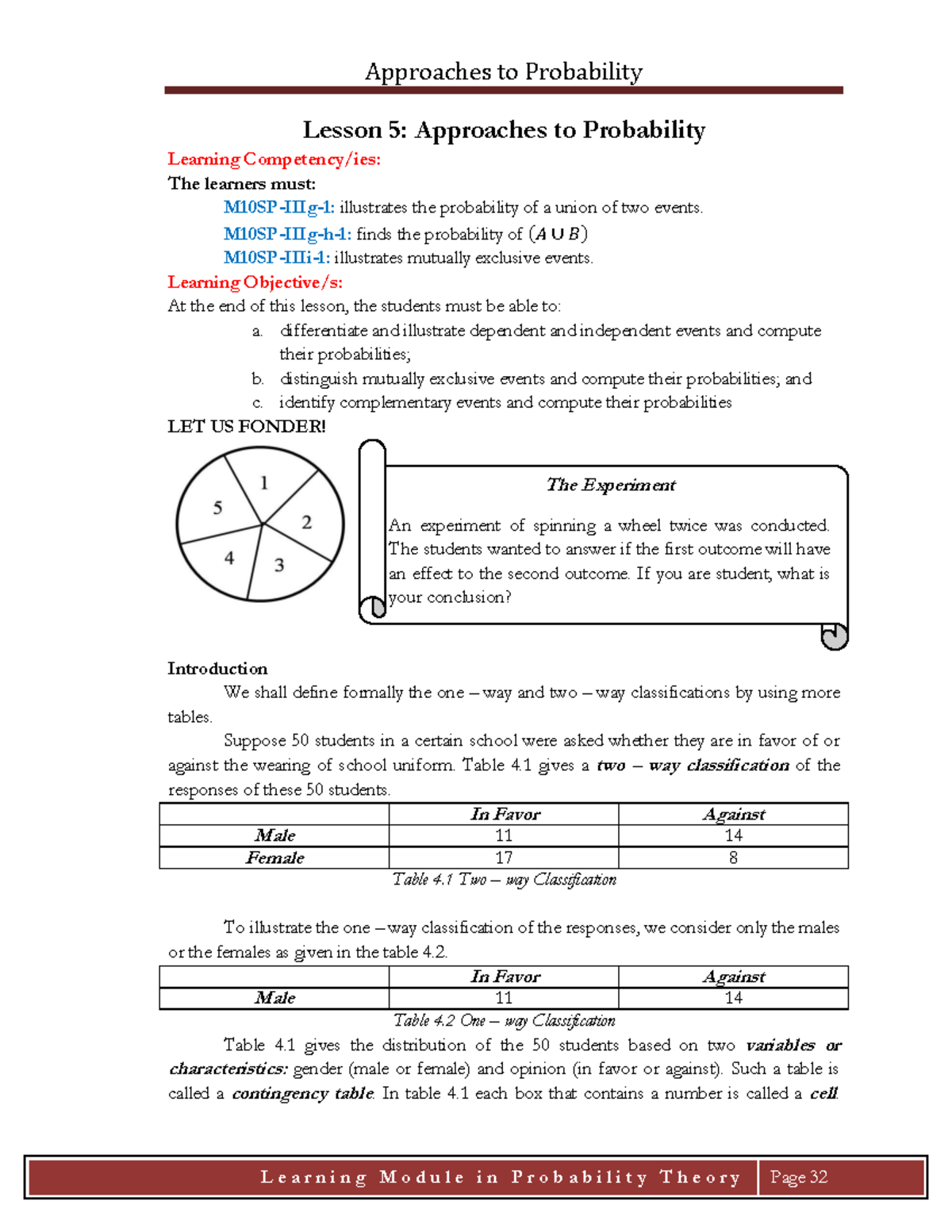 Lesson 5 Approaches to Probability - Lesson 5: Approaches to ...