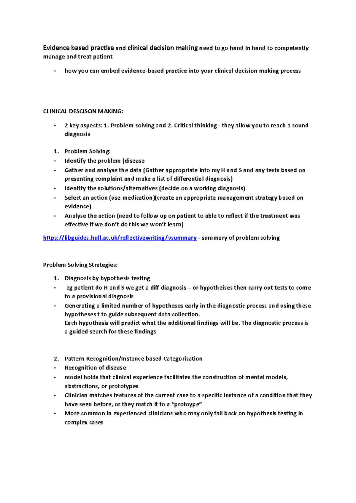 Evidence based practise - Problem solving and 2. Critical thinking ...