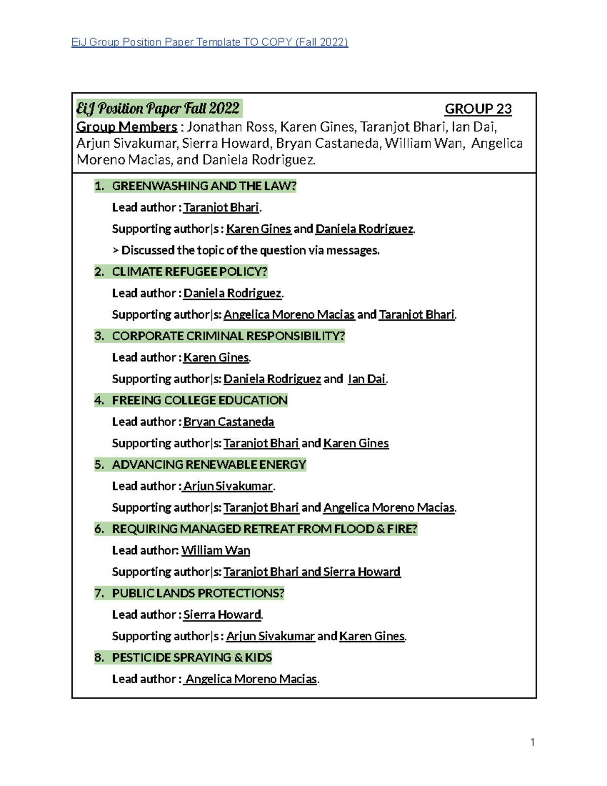 Group 23 Ei J Group Position Paper Template Fall 2022 - EJ Pitio Paper ...