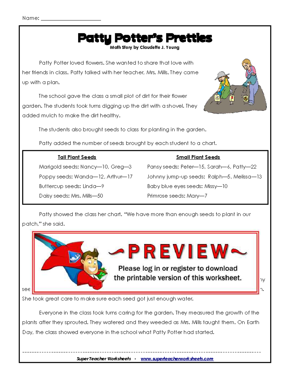 187819082 Math Story Flowers - Name: _______________________ Patty ...