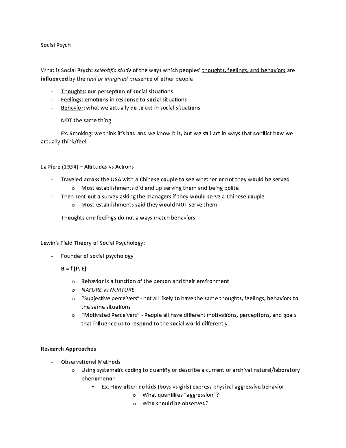 Social Psych Notes - Social Psych What is Social Psych: scientific ...