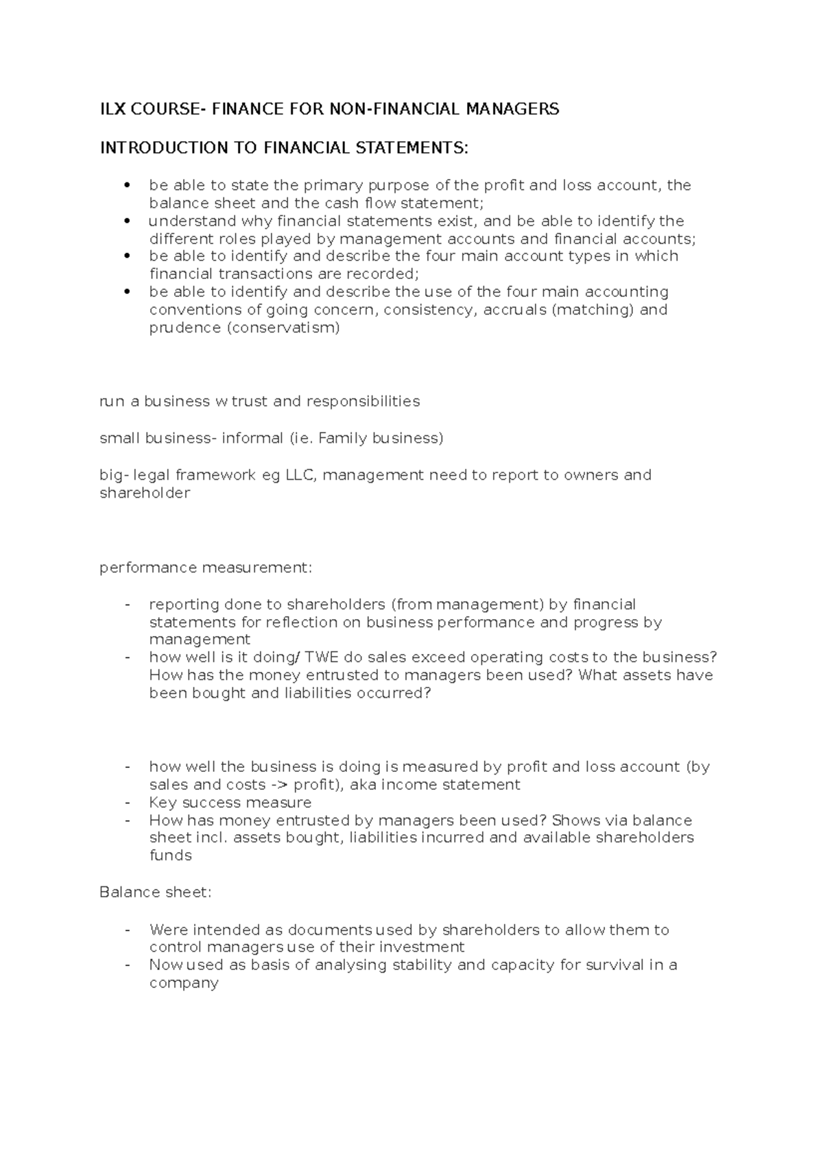 ILX Course Notes- Ff NFM - ILX COURSE- FINANCE FOR NON-FINANCIAL ...