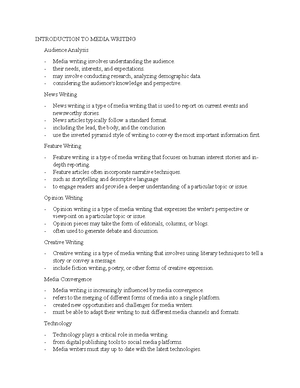 Introduction TO Media Writing Notes 1 - INTRODUCTION TO MEDIA WRITING ...