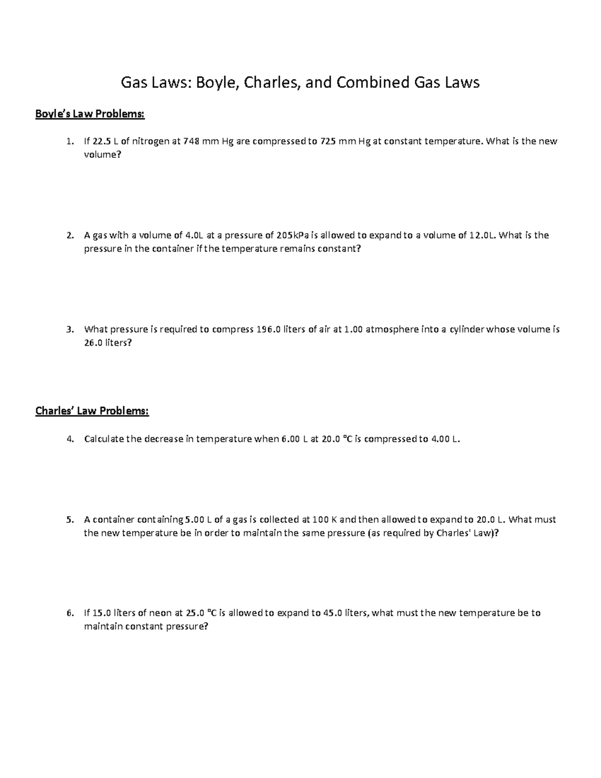 Gas Laws guided practice - Gas Laws: Boyle, Charles, and Combined Gas ...