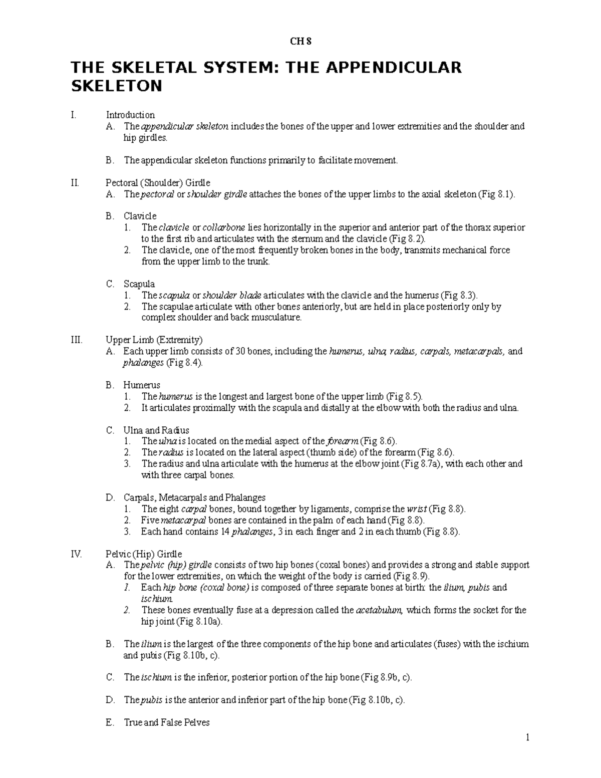 CH 8 The Skeletal System The Appendicular Skeleton - CH 8 THE SKELETAL ...