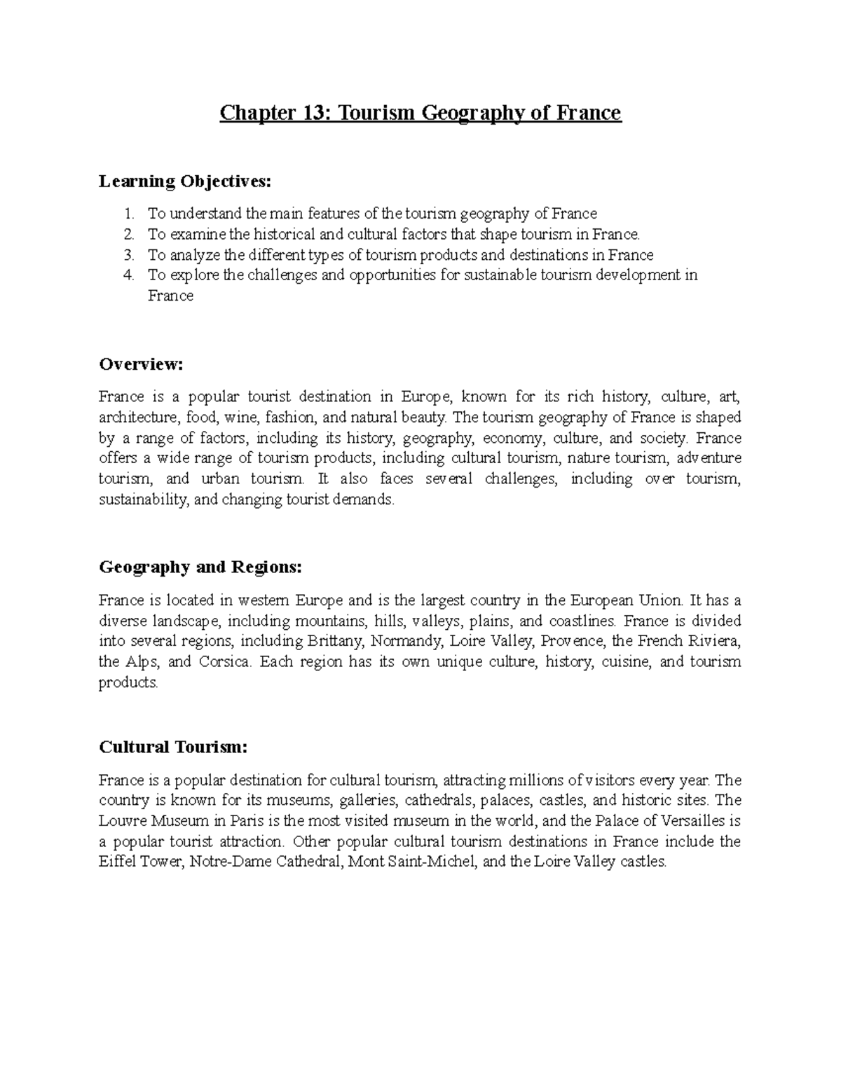 Chapter 13 - TESM - Chapter 13: Tourism Geography of France Learning ...