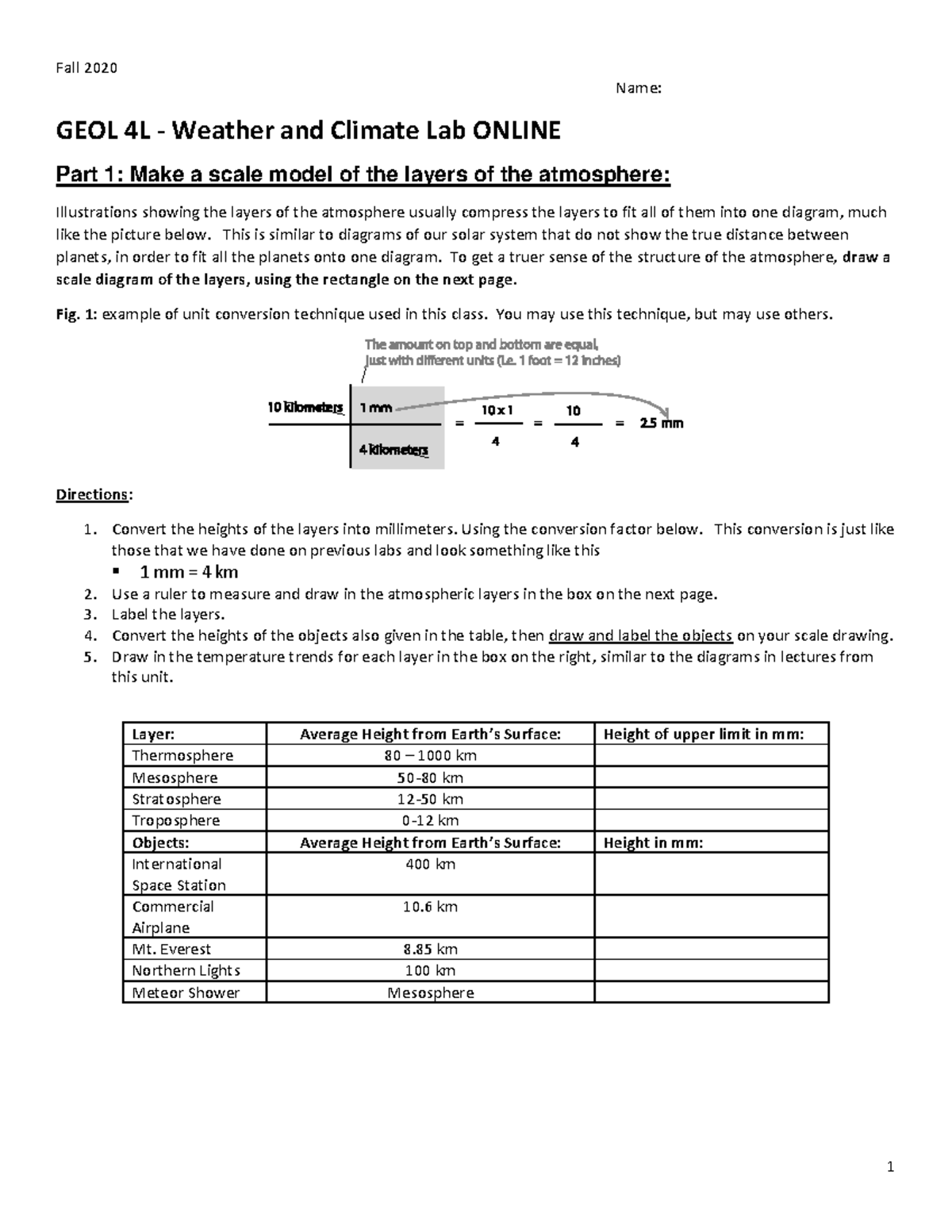 Weatherand Climate Scale Model of the Atmosphere F20 - Fall 2020 1 Name ...
