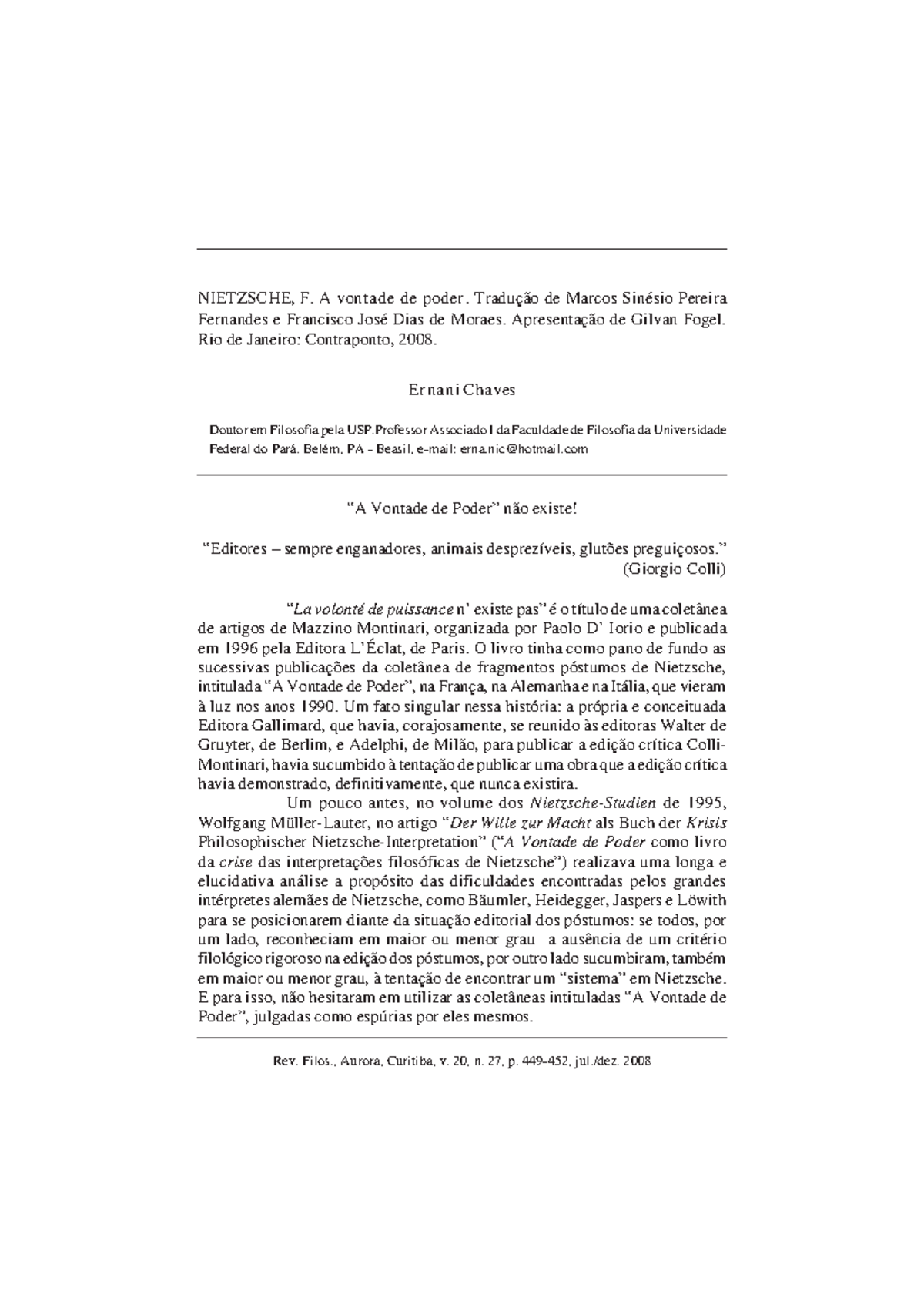 Nietzsche F A Vontade DE Poder Traducao DE Marcos - NIETZSCHE, F. A ...