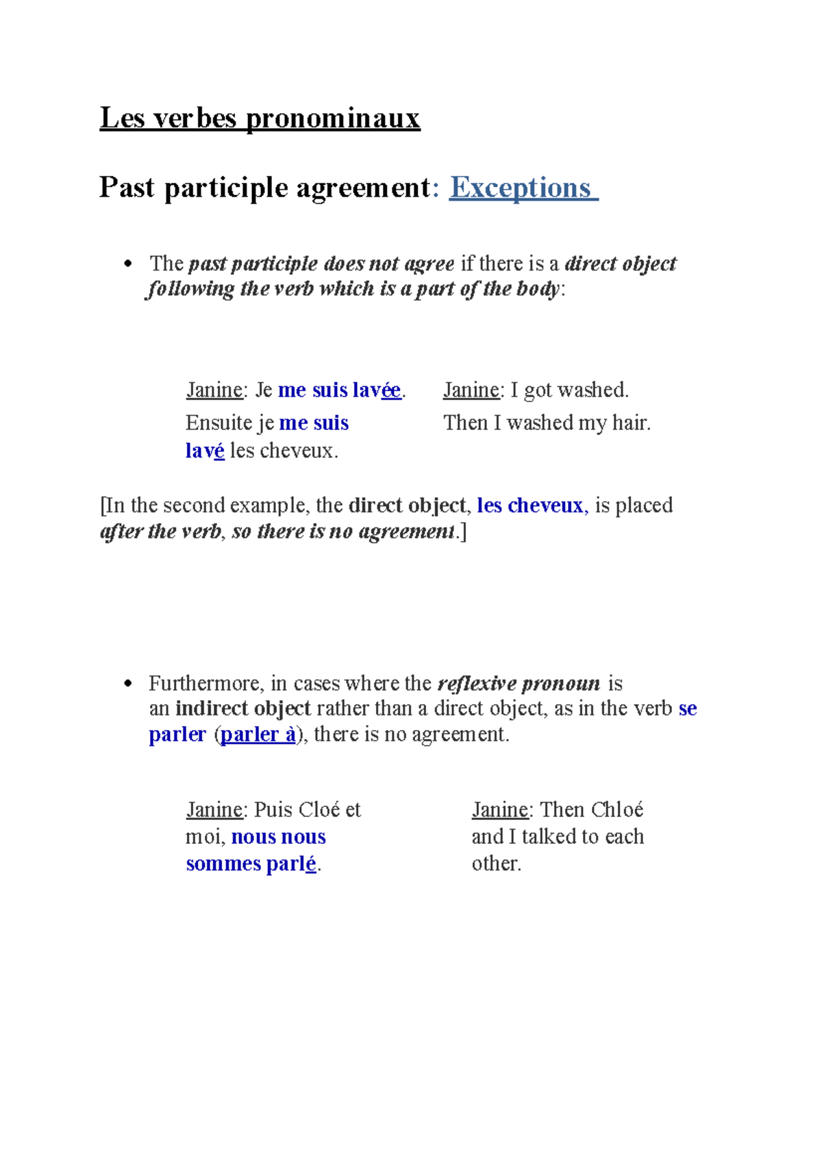 Le passé composé et les verbes pronominaux Exceptions - Les verbes ...