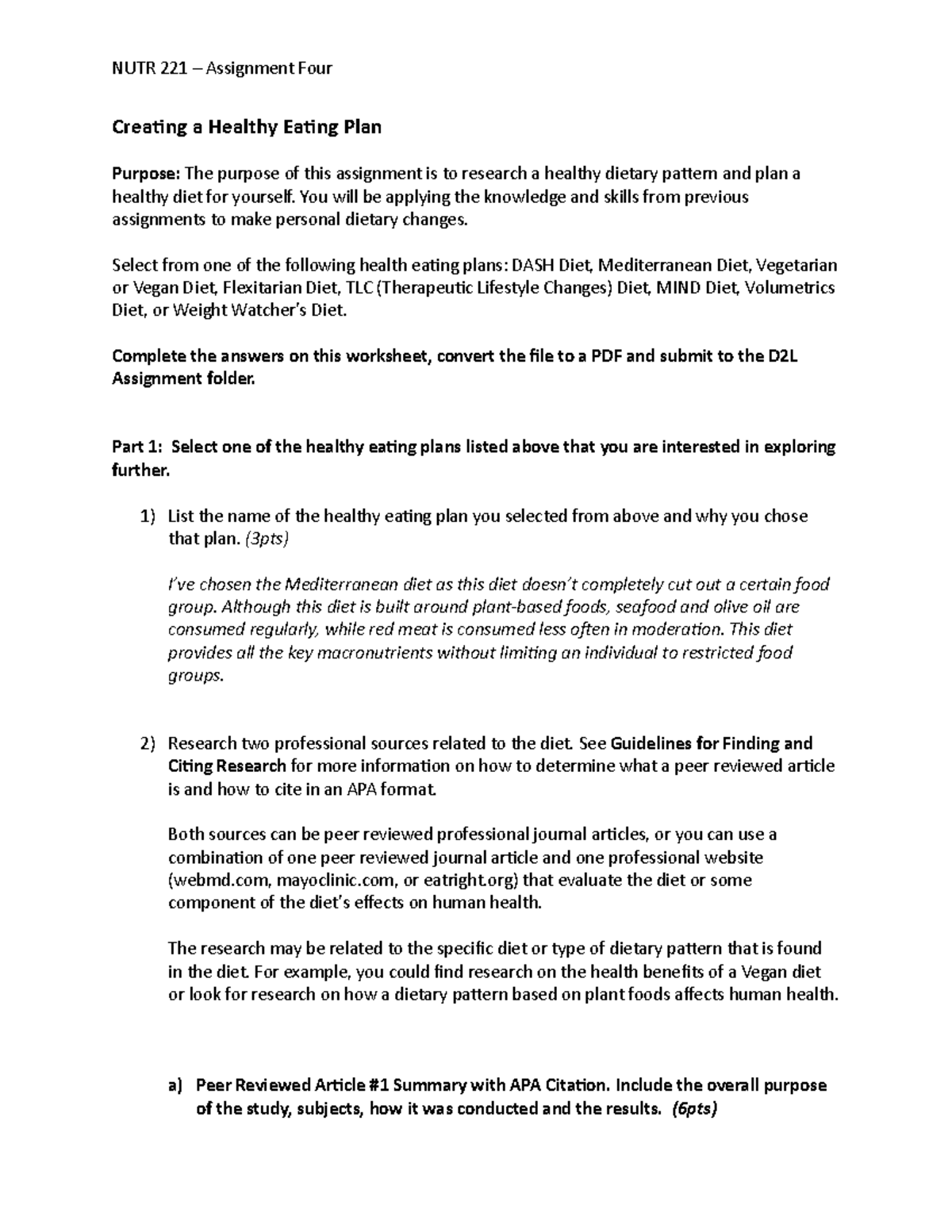 Assignment 4 Creating A Healthy Eating Plan Creating A Healthy