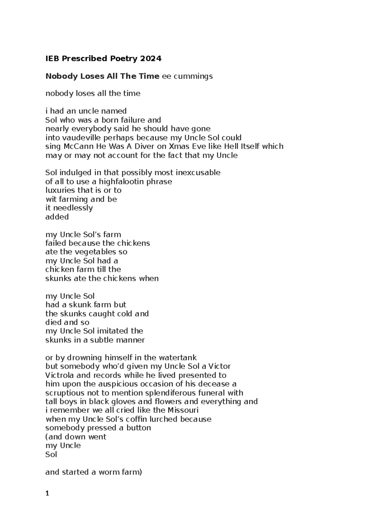 IEB Prescribed Poetry 2024 - IEB Prescribed Poetry 2024 Nobody Loses ...