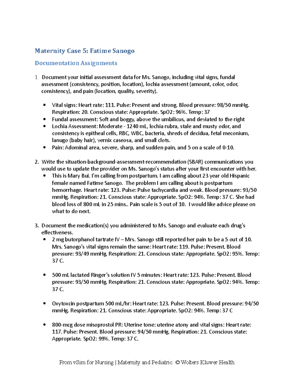 Maternity Case 5 DA 1 - assignment - Maternity Case 5: Fatime Sanogo ...