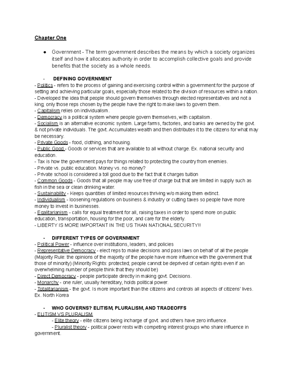 American Federal Govt. Notes - Chapter One Government - The term ...