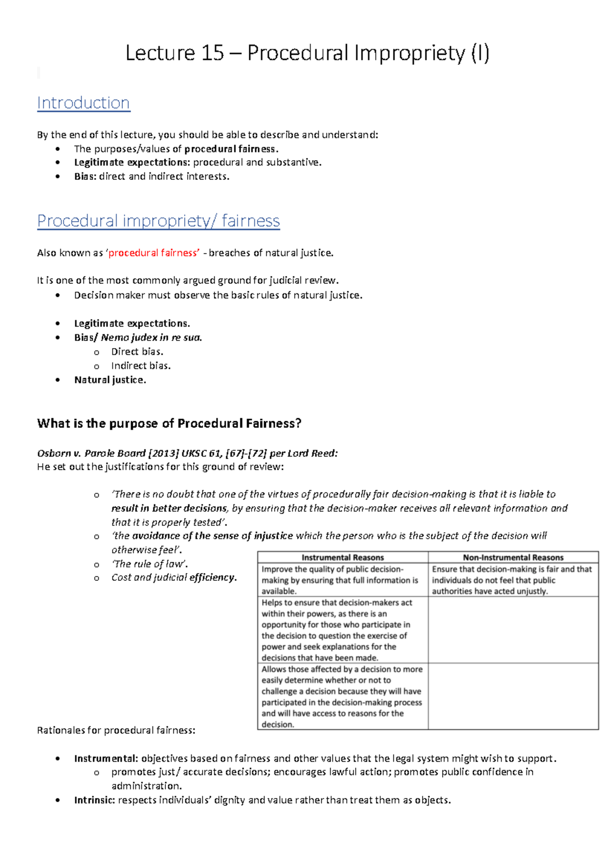 Procedural Impropriety 1 lecture 15 notes - Lecture 15 – Procedural ...