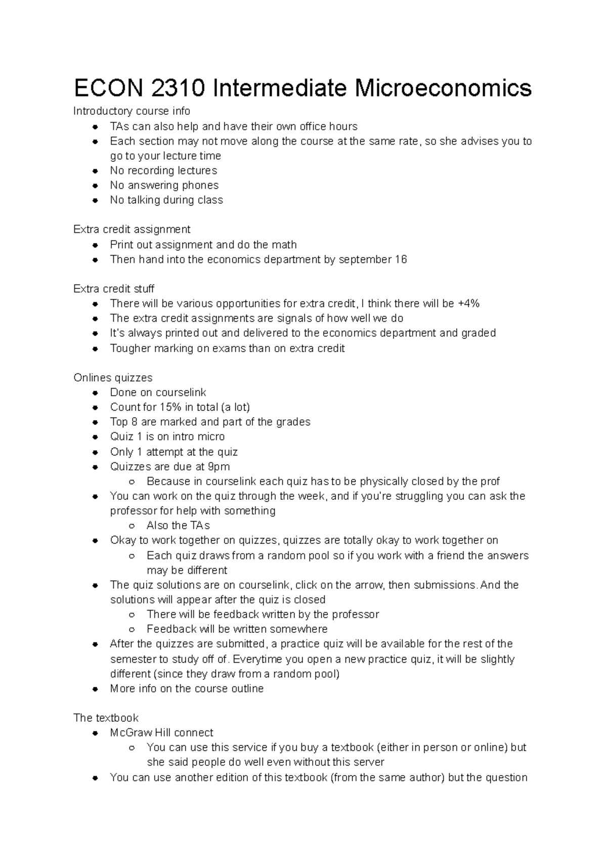 01 ECON 2310 - Course Intro and Light Review - ECON 2310 Intermediate Microeconomics ...