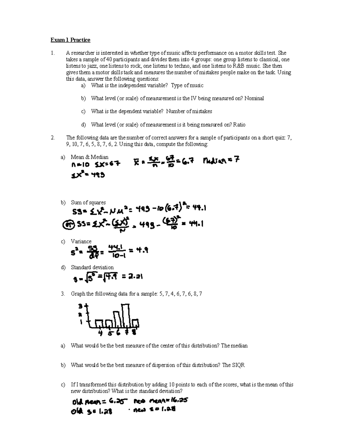 Exam 1 practice key - answer/work shown how to do sample questions ...