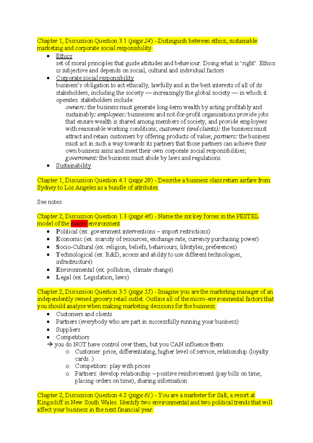 Mkt Fnd Tutorial On1 - Chapter 1, Discussion Question 3 (page 24) Distinguish between ethics ...