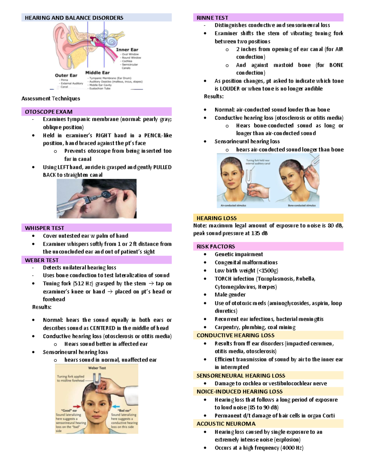 BSN 3 Finals Hearing and Balance Lecture Notes - HEARING AND BALANCE ...