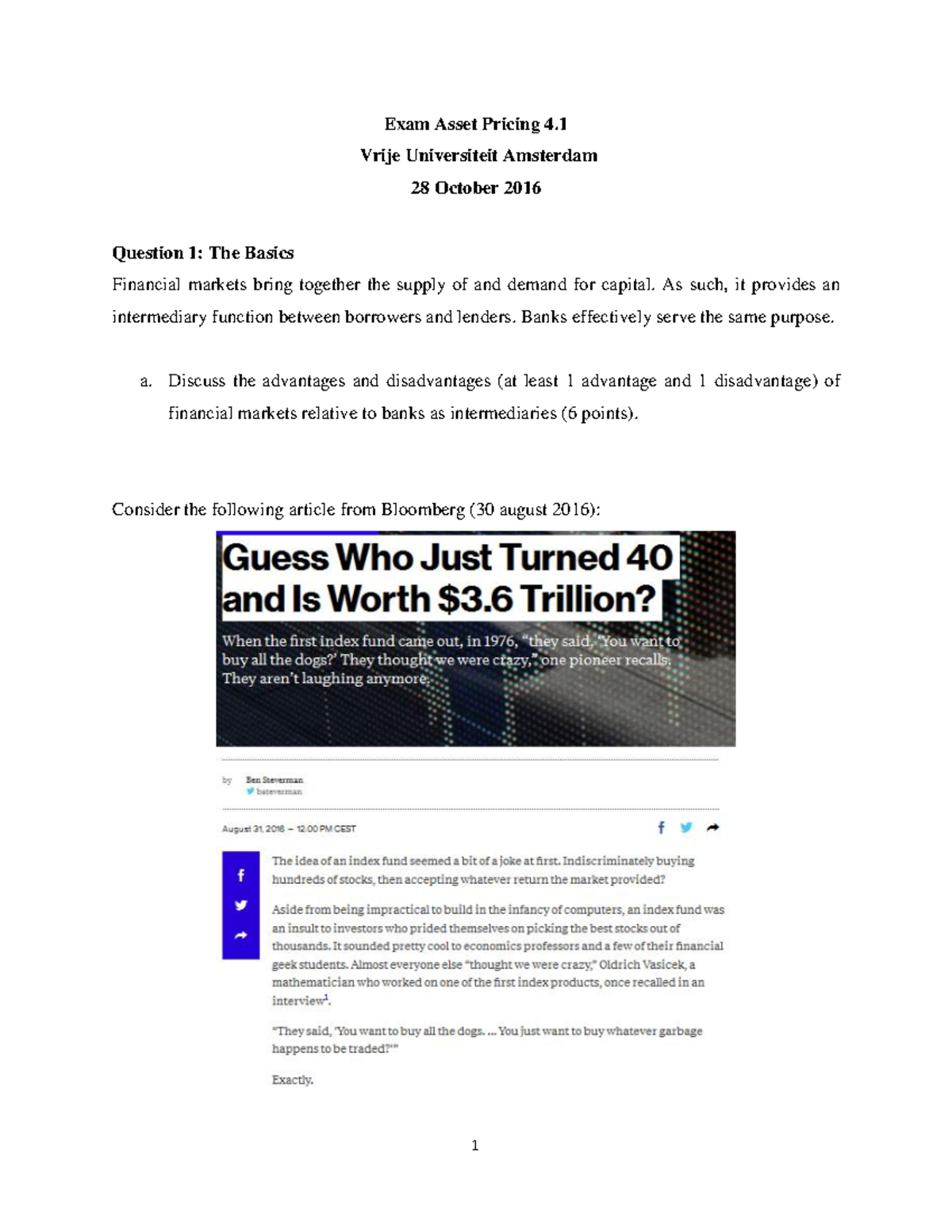 Old-exam-1 - exam - Exam Asset Pricing 4. Vrije Universiteit Amsterdam ...