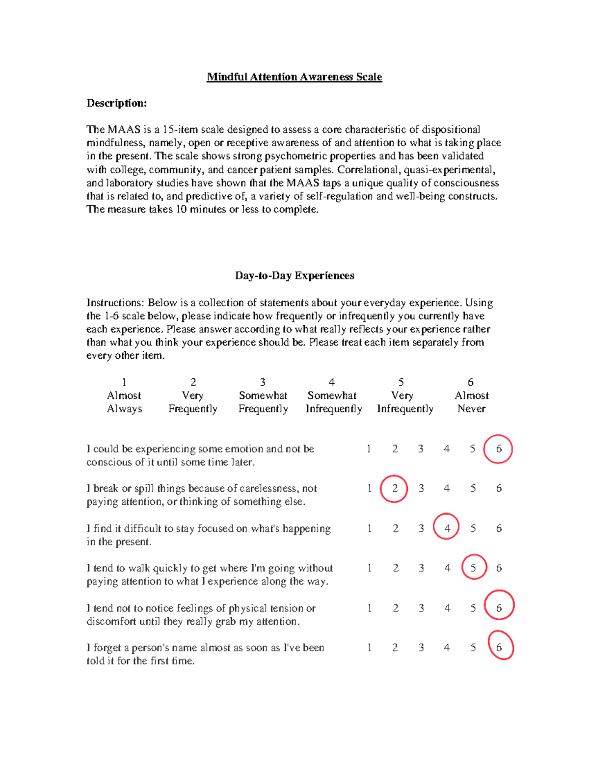 Mindfulness Attention Awareness Scale - Mindful Attention Awareness ...
