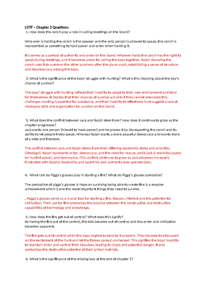 Chapter 6 Lord of the Flies - Questions – Chapter 6 1. What takes place ...