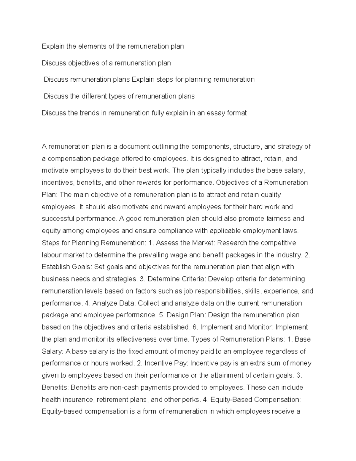 A remuneration plan is a document outlining the components - It is ...