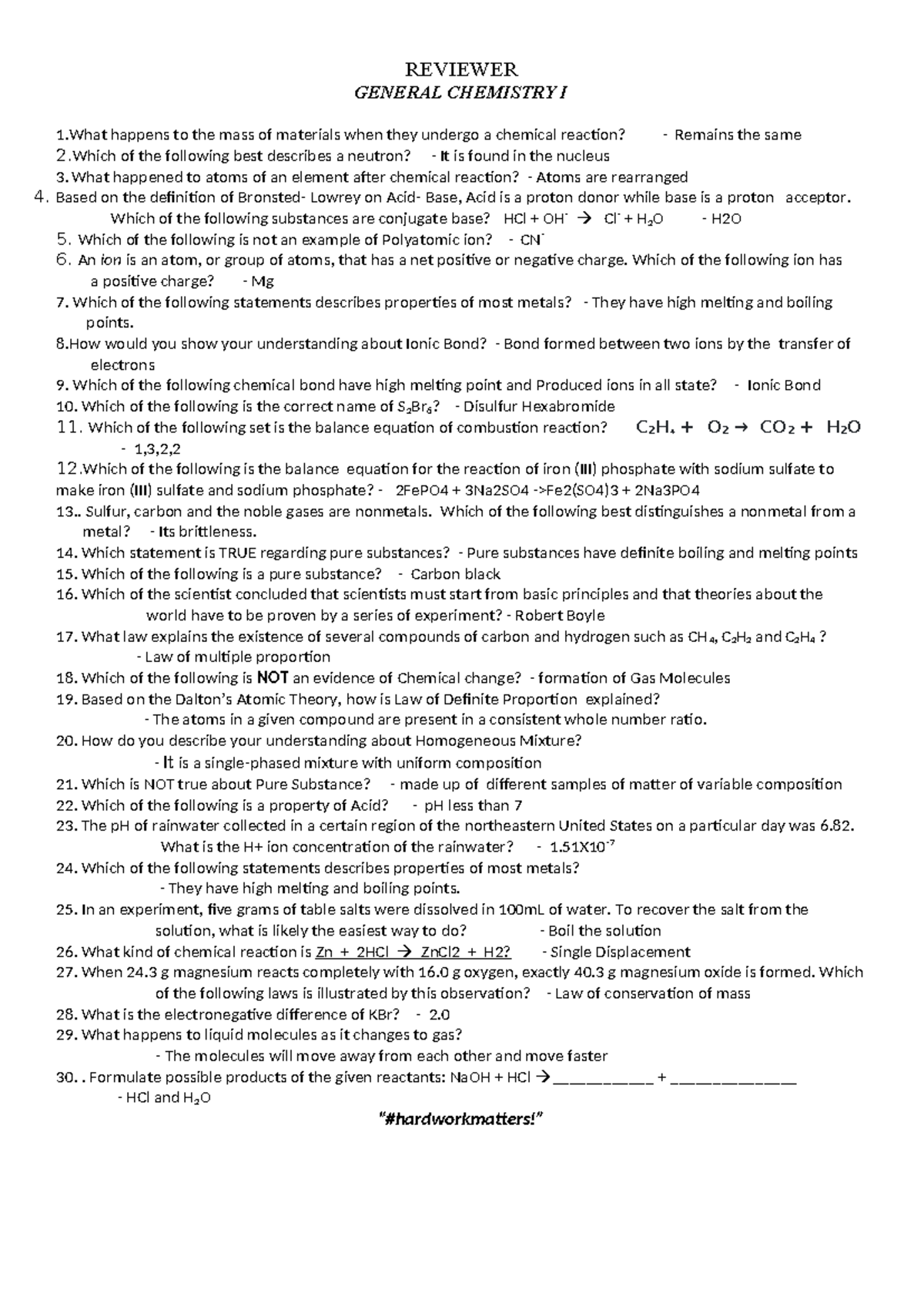 Reviewer- Genchem-1 - REVIEWER GENERAL CHEMISTRY I 1 happens to the ...
