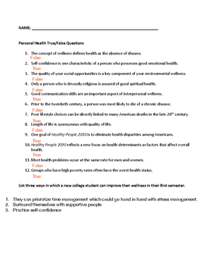 Health and Wellness - in-depth notes from the entire semester, Tiffany ...