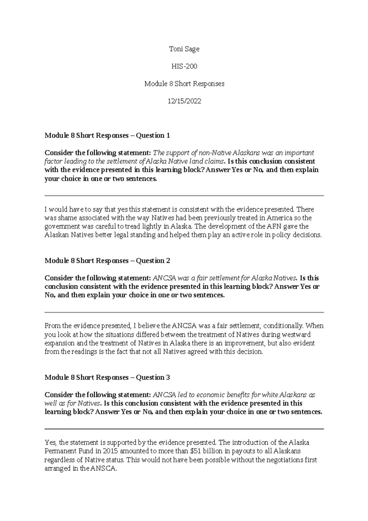 Module 8Short Responses - Toni Sage HIS- Module 8 Short Responses 12/15 ...