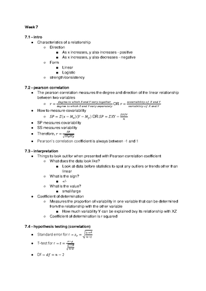 Formula sheet - statistics I sem 1 - Formula sheet Statistical notation ...