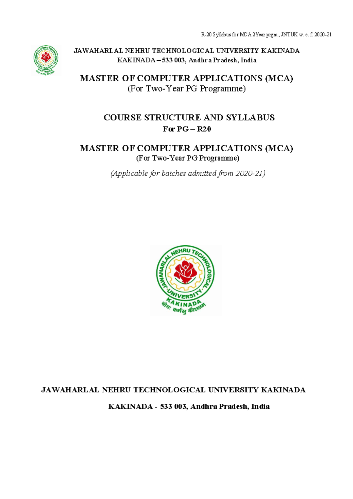 MCA-R20 Syllabus-Course Contents - R-20 Syllabus for MCA 2Year prgm ...