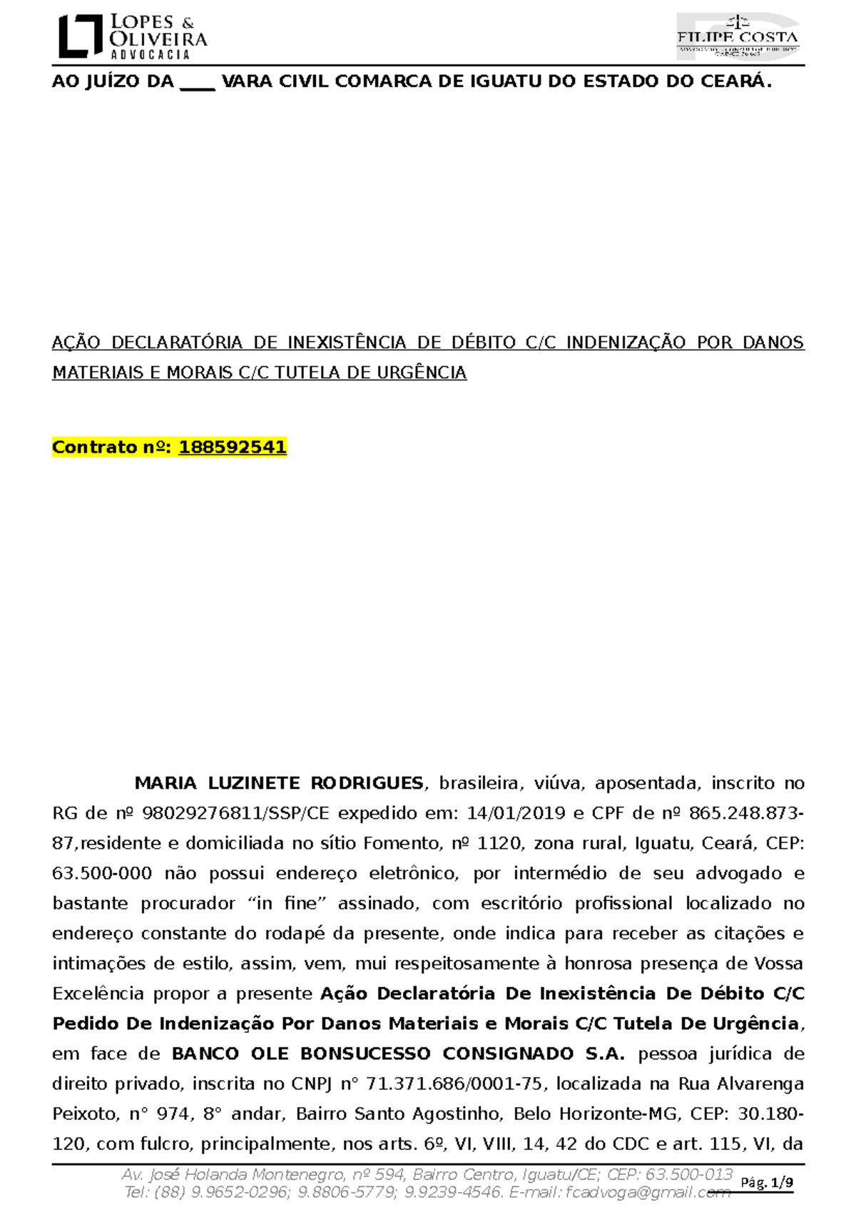 Petiçao yara - SFVDSVDSVSVF - AO JUÍZO DA ____ VARA CIVIL COMARCA DE ...