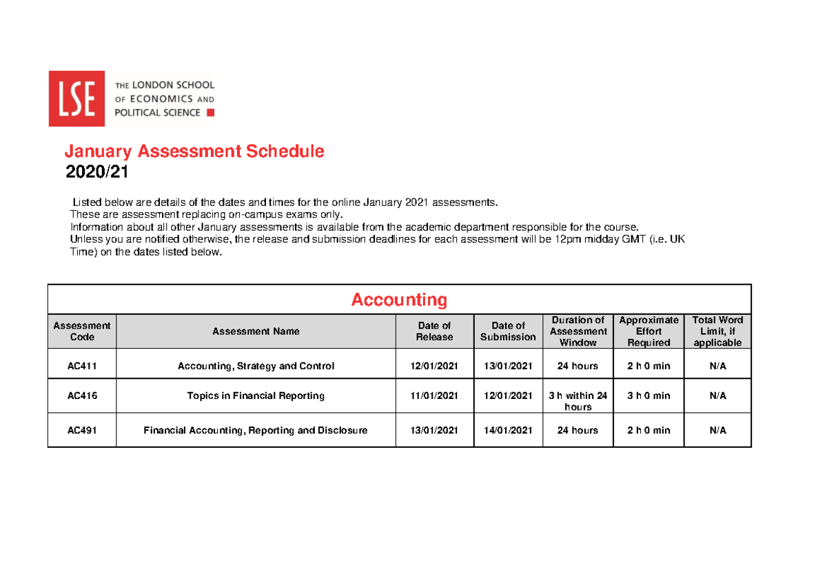 January Assessment Schedule Final updated 140121 - January Assessment ...