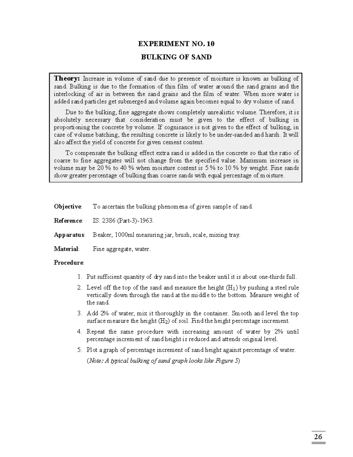 Building Materials Manual -experiment 10 - Bulking of Sand - 26 ...