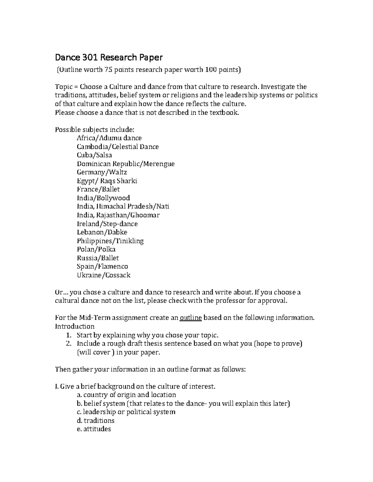 Dance 301 Outline and Research Paper Guidelines - Dance 301 Research ...