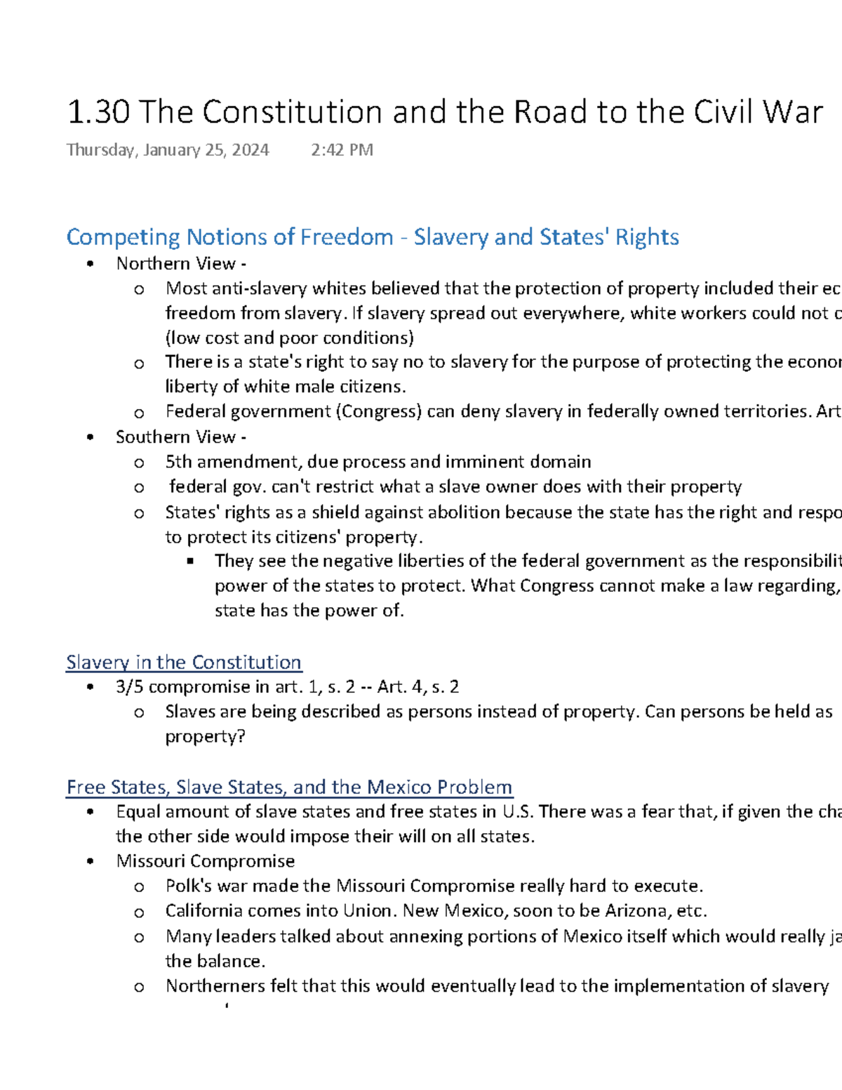 HY 306 1.30 The Constitution and the Road to the Civil War - Competing ...