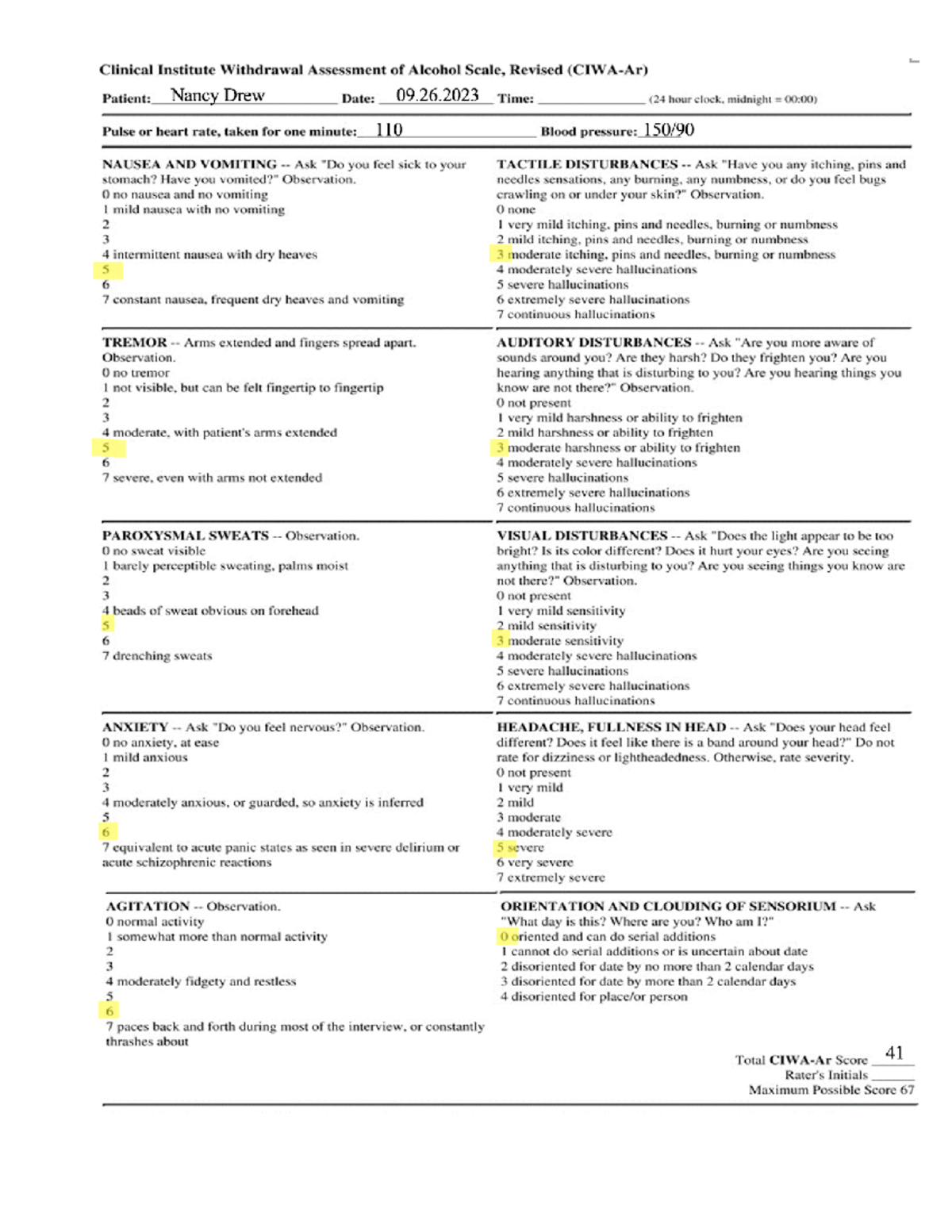 CIWA - ciwa assessment - UNRS 310 - Studocu