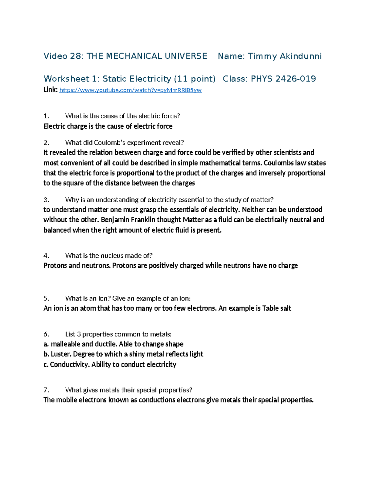 electromagnetic induction - Video 28: THE MECHANICAL UNIVERSE Name ...