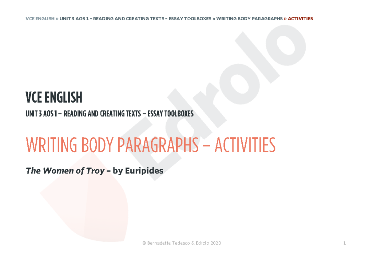 Writing body paragraphs - Edrolo - Activities - VCE ENGLISH » UNIT 3 ...