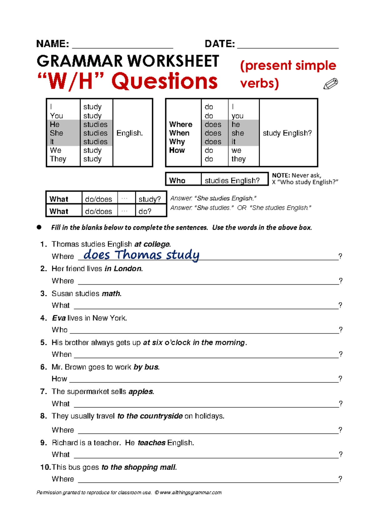 Present simple write questions tecnico subir - NAME ...
