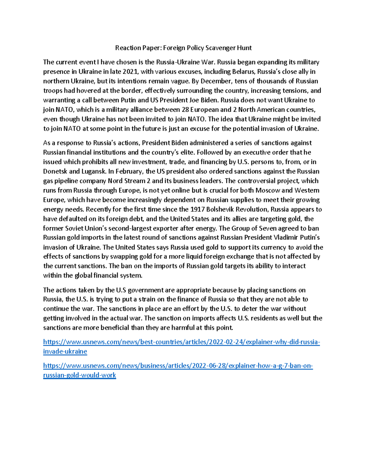 Reaction Paper-Foreign Policy Scavenger Hunt - Russia began expanding ...