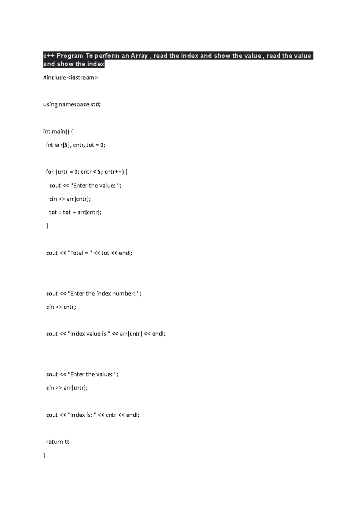 Data Structure LAB 6PRacticals By HD - c++ Program To perform an Array ...