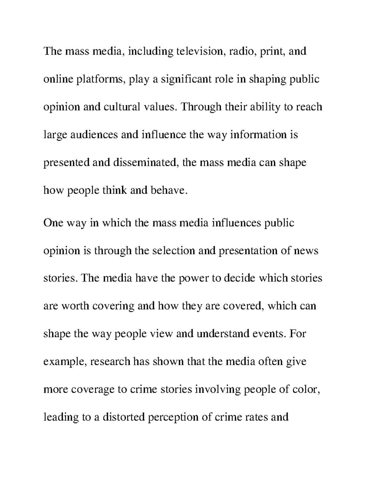 Influence of mass media on public opinion and cultural values - The ...