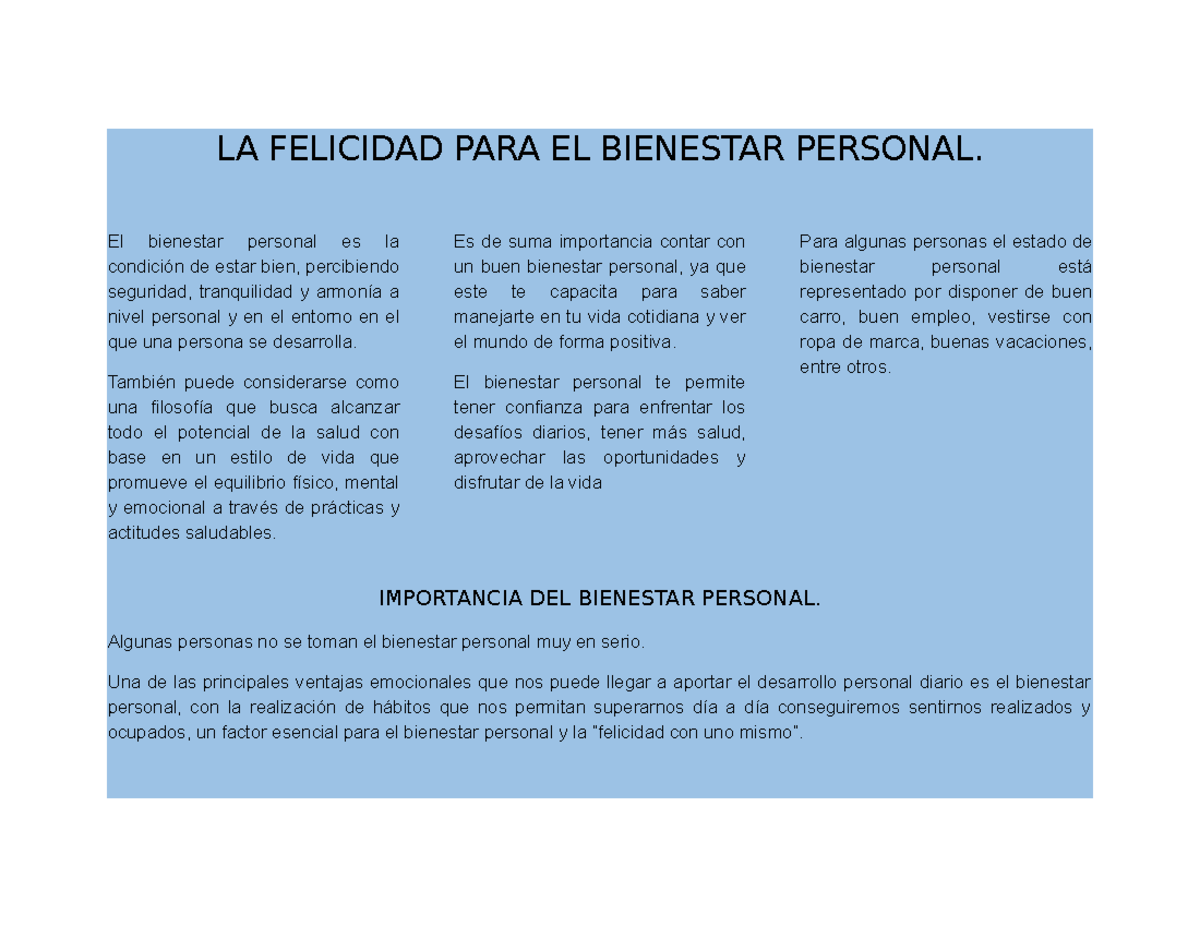 LA Felicidad PARA EL Bienestar Personal - LA FELICIDAD PARA EL ...
