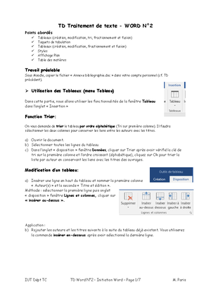 TD Word 1 - 2016 - TD Traitement de texte - WORD N° Points abordés ...