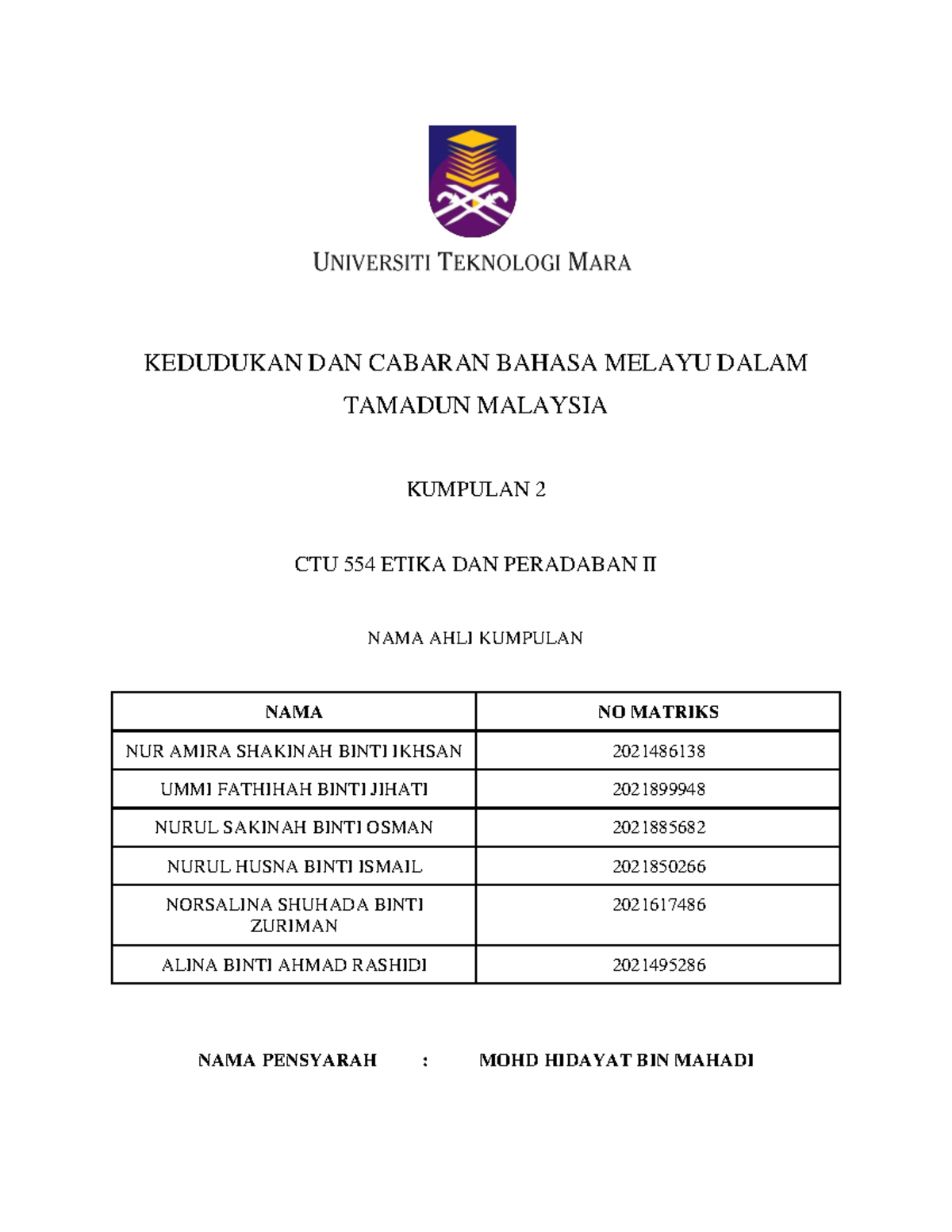 NEW CTU554 Group 2 - Ancaman Bahasa Melayu di Malaysia - KEDUDUKAN DAN ...