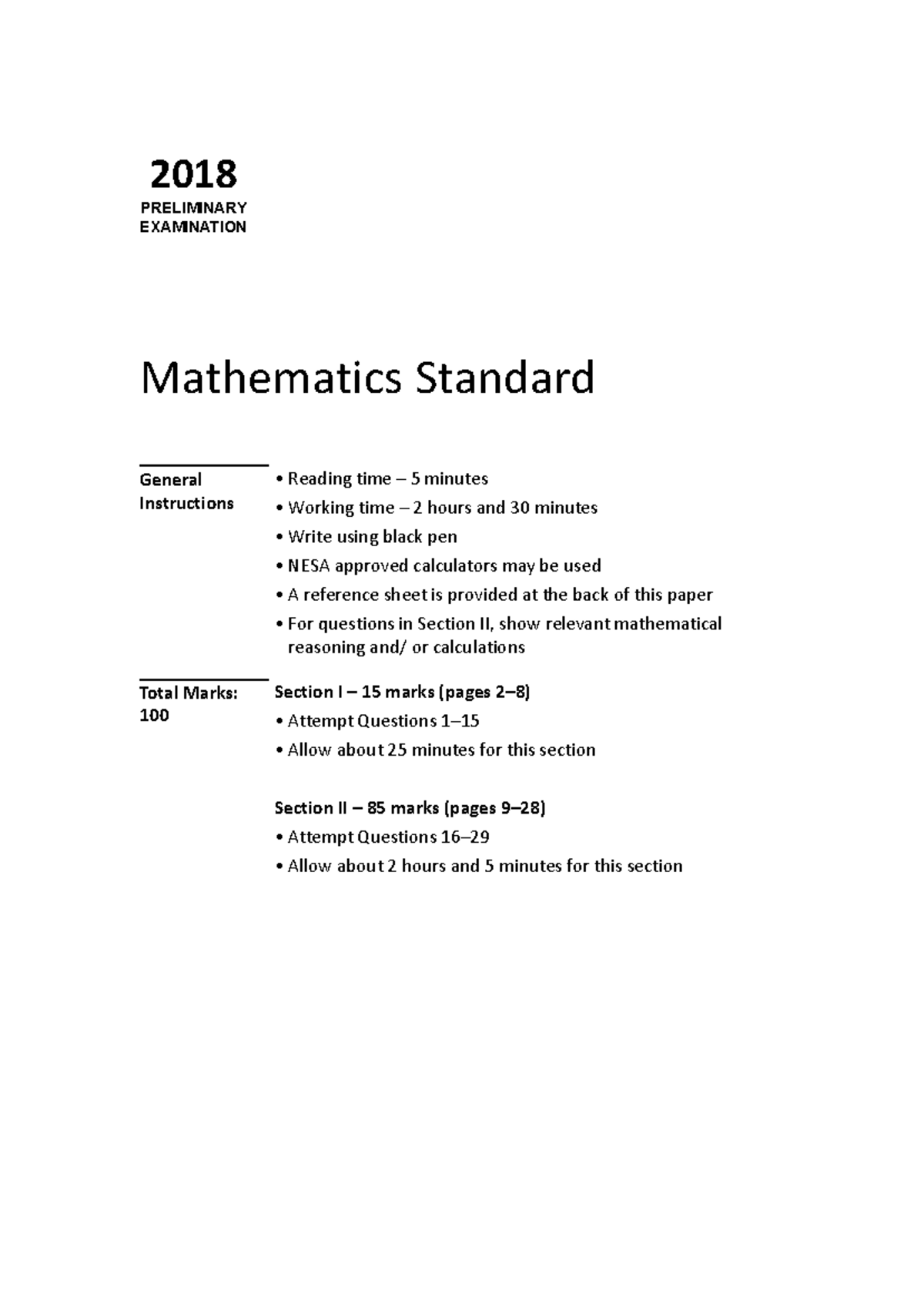 2018 Bookminders Mathematics Standard Preliminary - Examination - 2018 ...