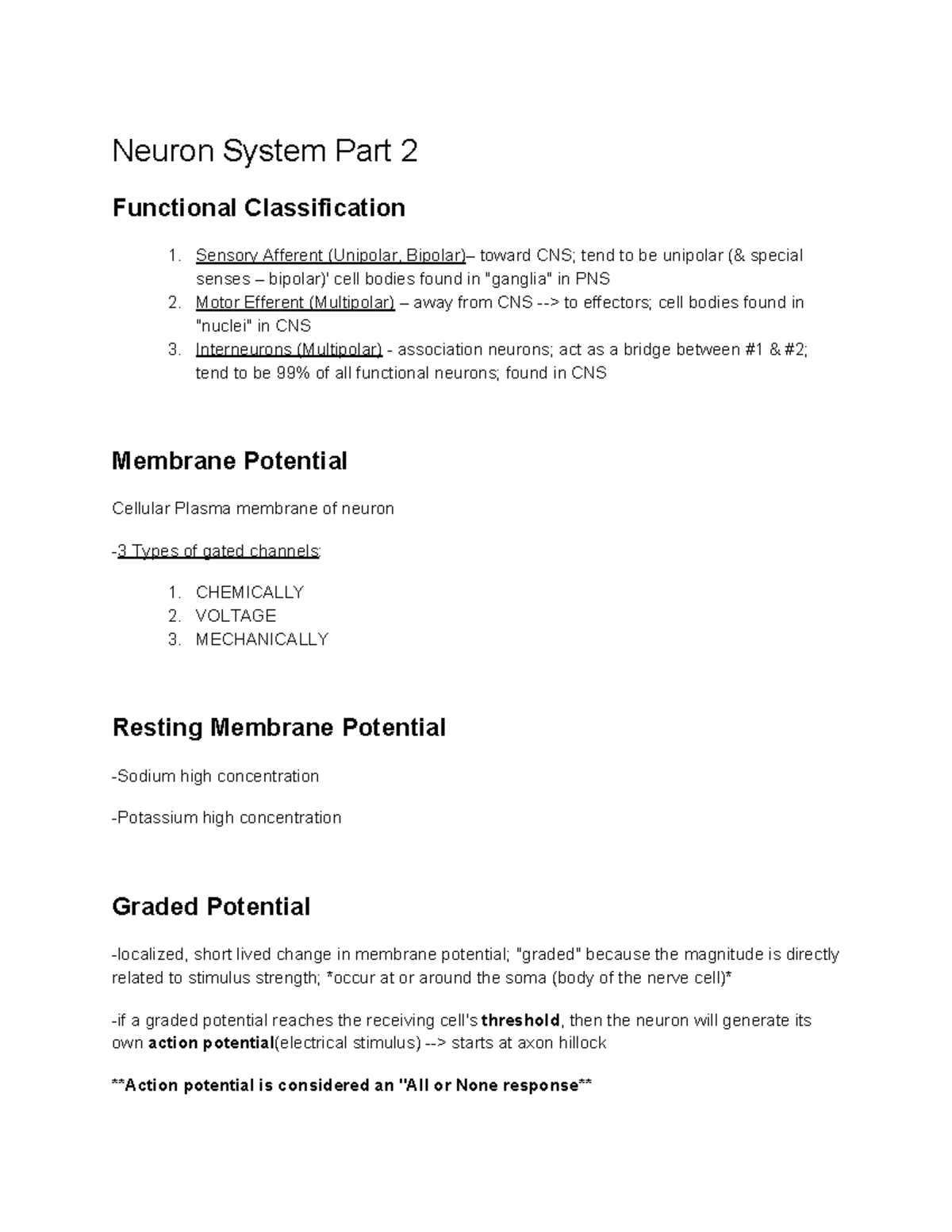 Neuron System Part 2 - important key notes for exams - Neuron System ...