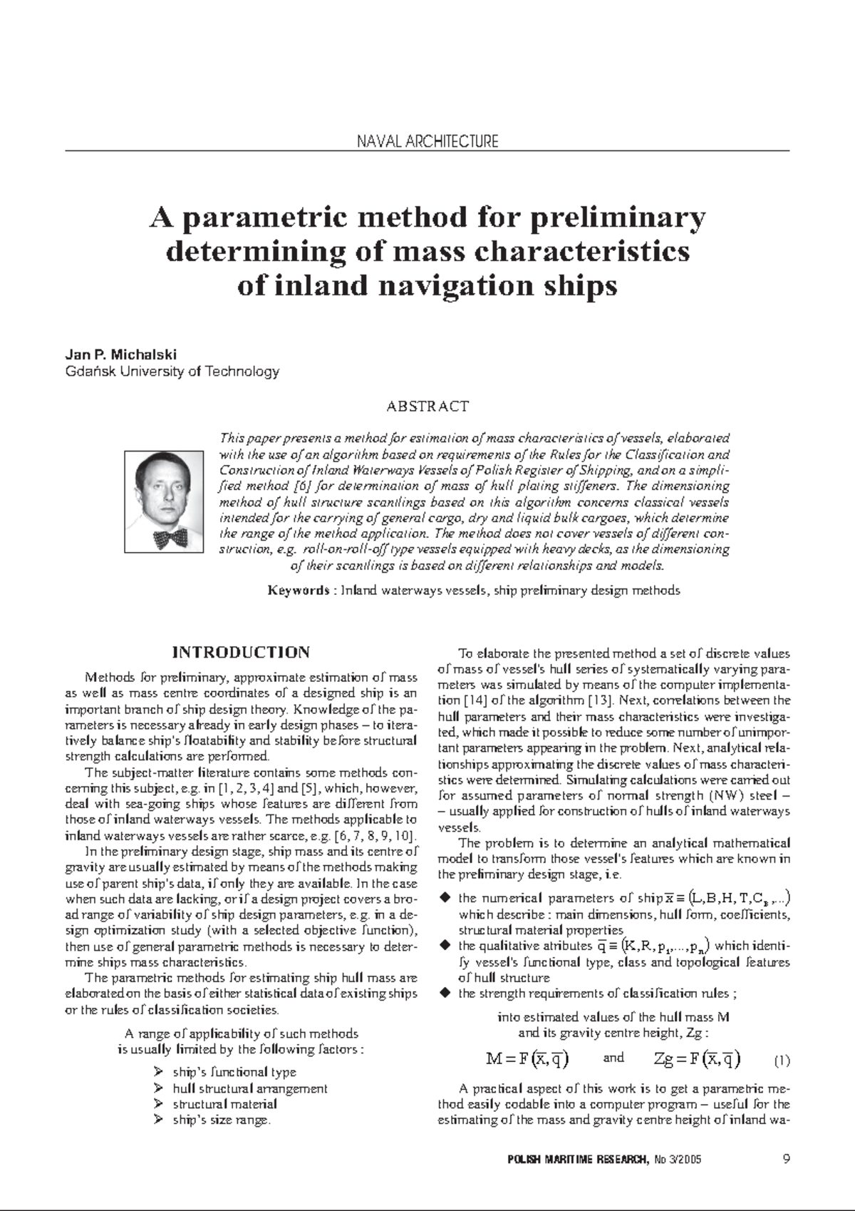 A parametric method for preliminary - INTRODUCTION Methods for ...