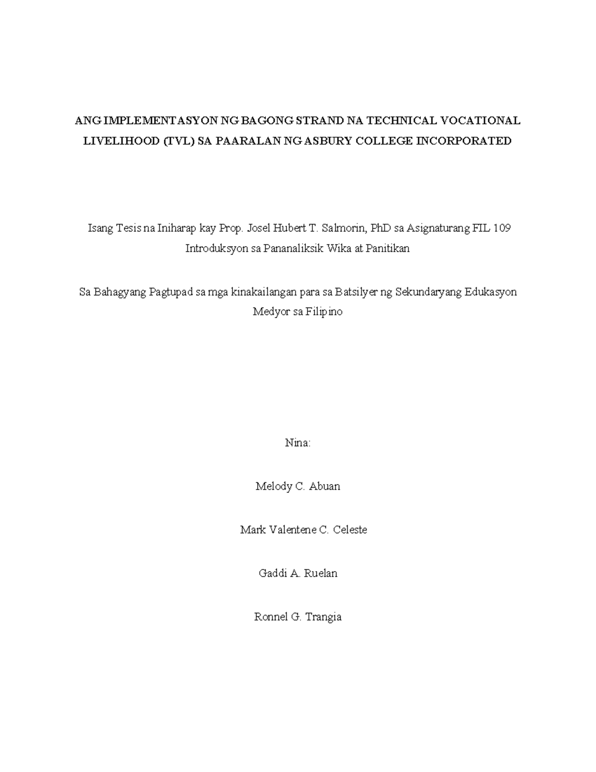 Pananakisik Revised-Final-1 - ANG IMPLEMENTASYON NG BAGONG STRAND NA ...